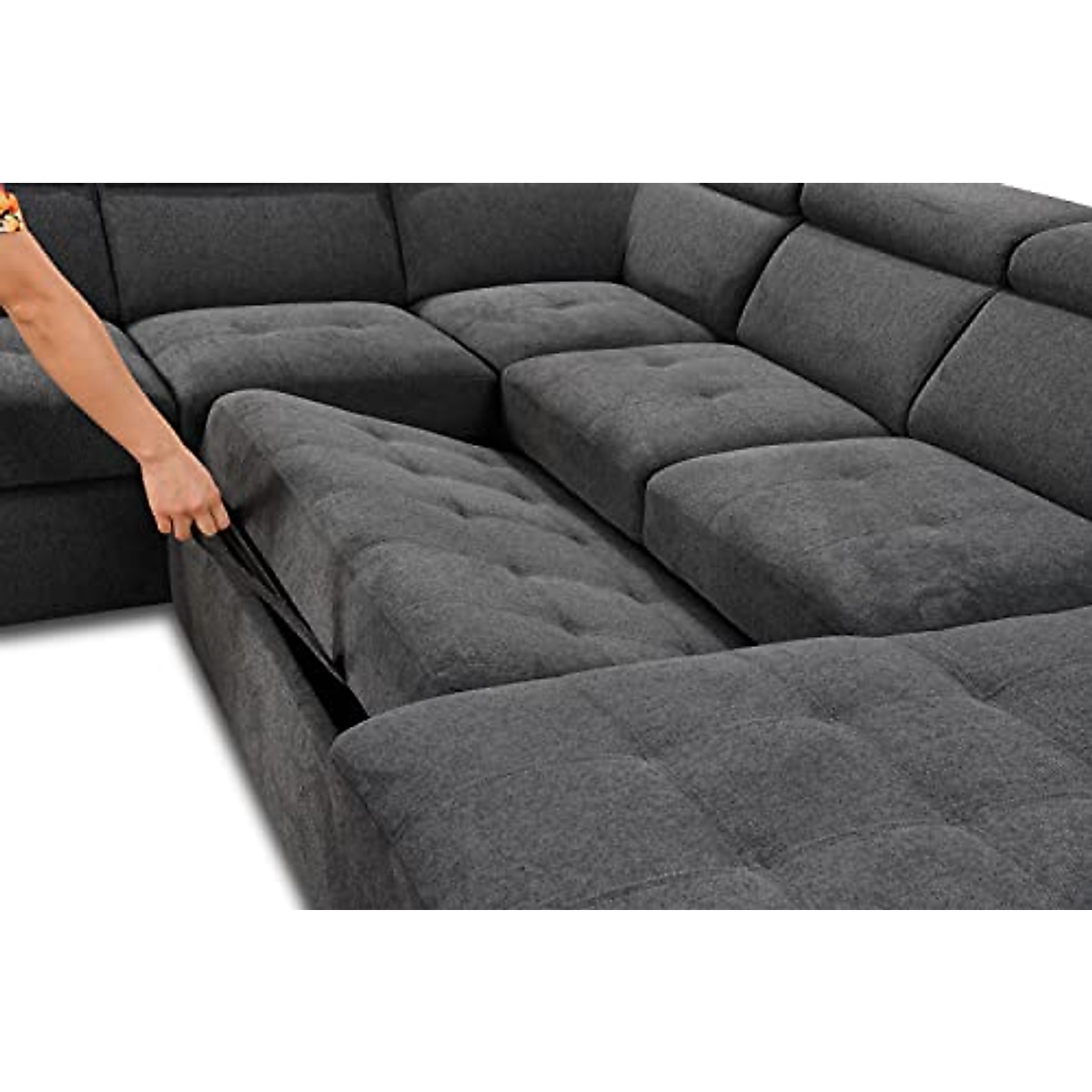 FANYE Gray Corner Sectional Sleeper Reversible Storage Chaise, Modern Convertible Practical Sofa W/Pull Out Sleep Couch Bed for Home Apartment OfficeGray U-Shaped