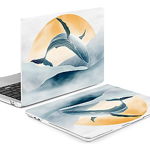 Yebiseven Case for MacBook Air 15 inch M3/M2 2024 2023 Released Model A3114/A2941, Plastic Hard Shell Laptop Case with Keyboard Cover & Trackpad Film & 2 OTG Adapters, Art Whale