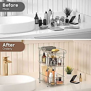 2Set 3 Tier Clear Bathroom Organizer with Dividers, Pull-Out Pantry Organization and Storage, Multi-Purpose Under Sink Organizers and Storage, Vanity Skincare Cosmetic Closet Organizer Medicine Bins