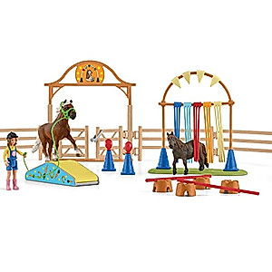 Schleich Farm World Pony Agility Training 41-piece Horse Playset for Kids Ages 3-8 , Brown