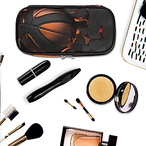 Pencil Case PU Leather Pencil Pouch Pencil Bags Soccer Pencil Organizer with Zipper, Adults Pencil Boxes Makeup Bag Ball Net Pencil Storage Bag for Office School