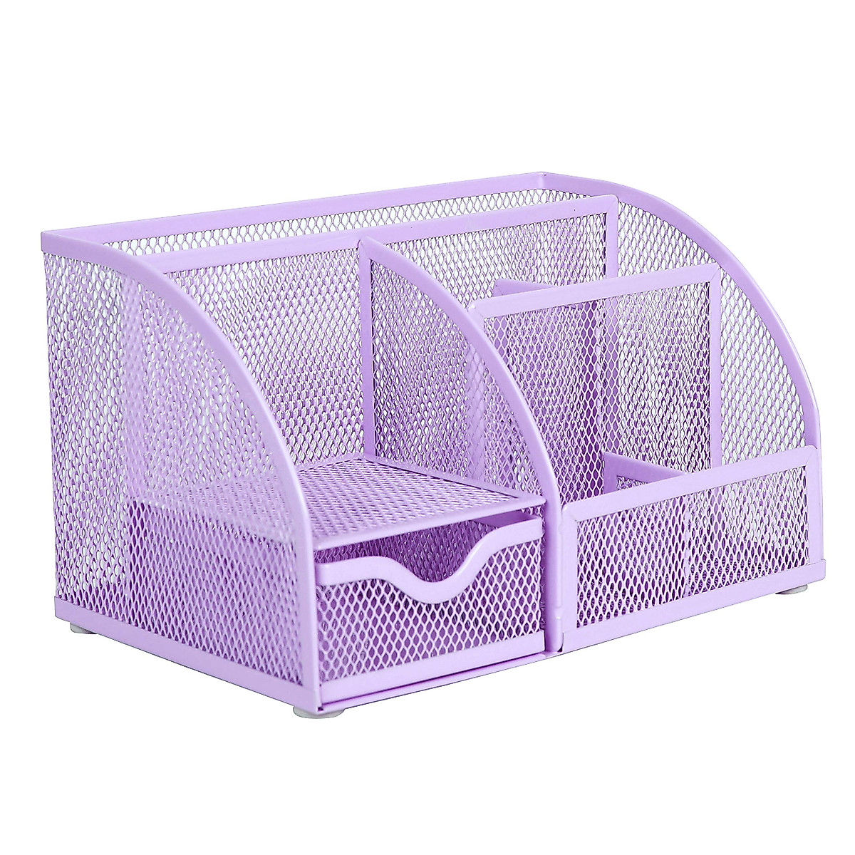 Annova Mesh Desk Organizer Office with 7 Compartments + Drawer/Desk Tidy Candy/Pen Holder/Multifunctional Organizer - Light Purple / Lavender