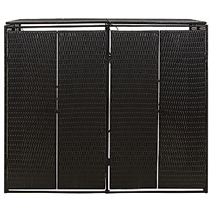 Homgoday Double Wheelie Bin Shed, Black Outdoor Patio Garbage Can, 55.1" x 31.5" x 46.1" Recycling Dustbin Trash Cover Storage Shed Enclosure, for Garden Poly Rattan