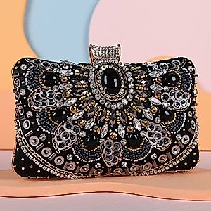 Fawziya Clutch Purses Women Beaded Evening Bag-Black