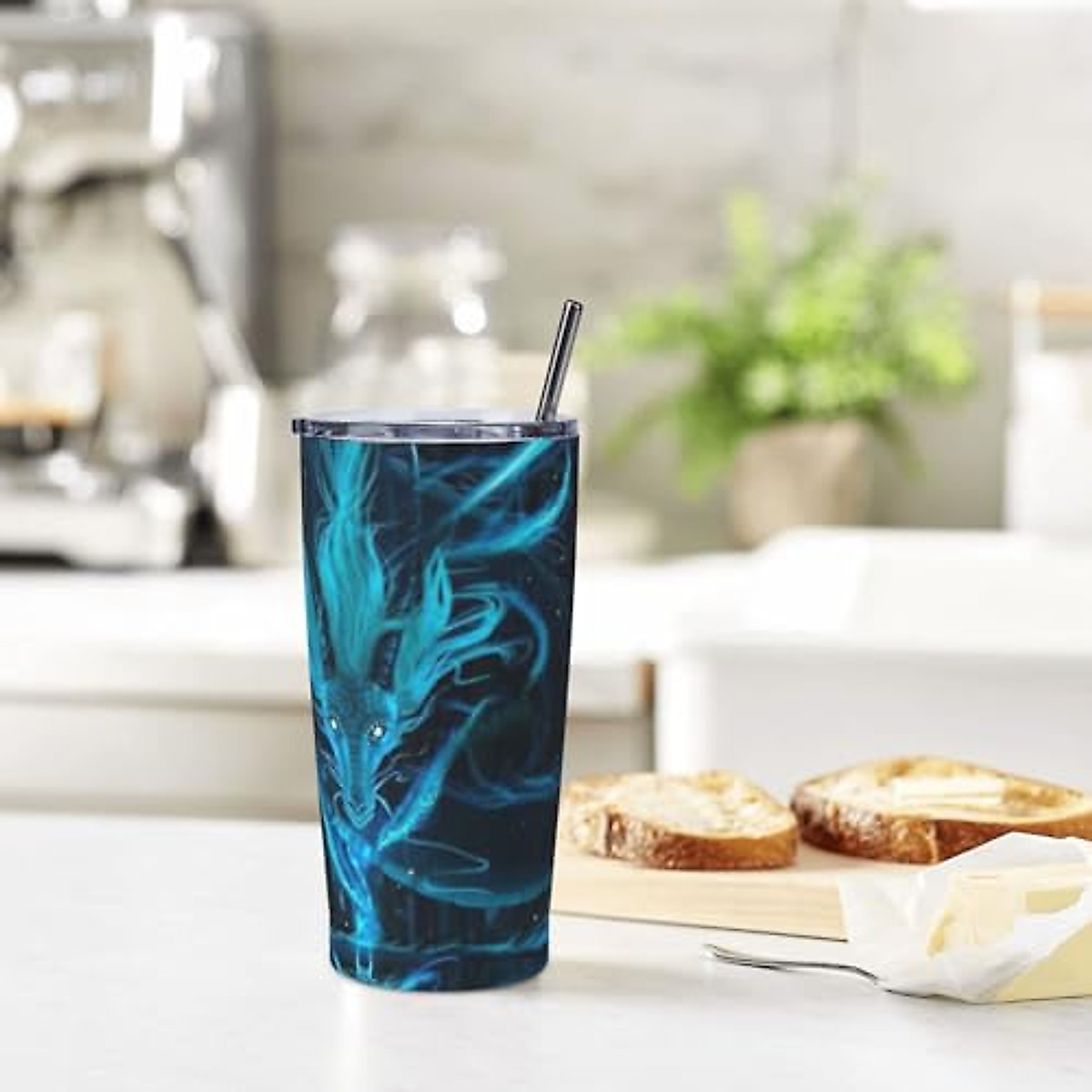 Blue Dragon 20oz Tumbler Stainless Steel Vacuum Insulated Double Wall Travel Tumbler, Durable Insulated Coffee Mug, Thermal Cup With Lid and Straw for Hot & Cold Drinks