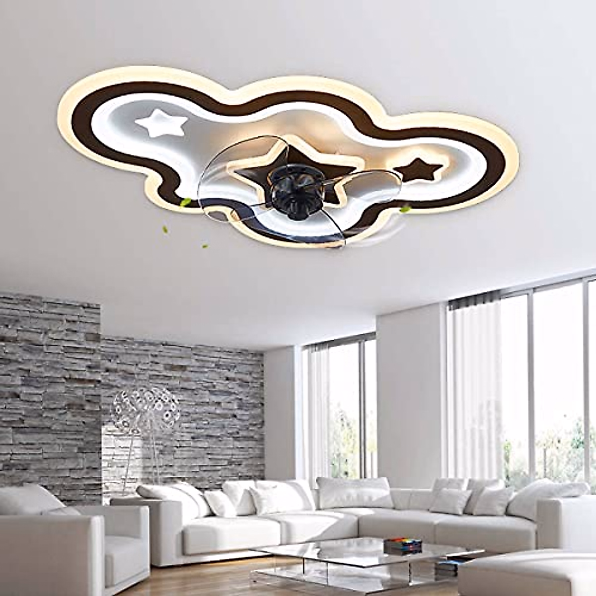 HYDL Modern Ceiling Fans with Lights, Flush Mount Ceiling Fan with Remote, Timing Function Luxury Fan, for Kids Room/Bedroom/Living Room, 64CM