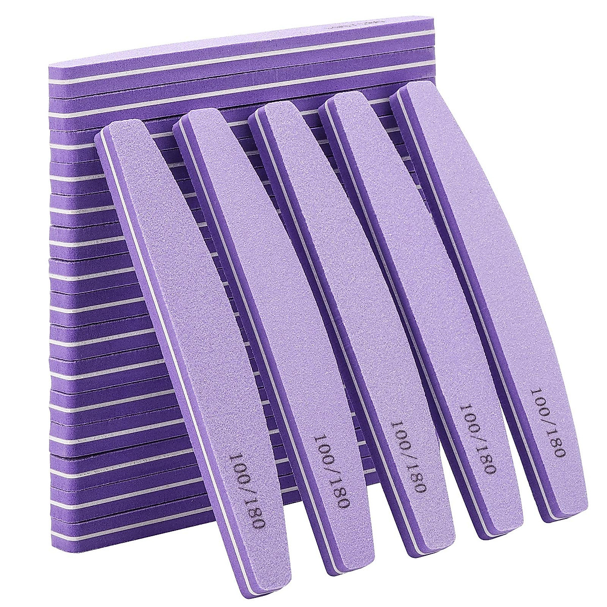 20 Pack Nail Buffer 100/180 Grit Washable Double Sided Nail Sanding Block File for Acrylic Natural Gel Nails, Purple