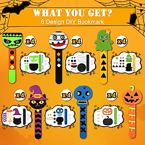 24pcs Halloween Bookmarks DIY Gifts Halloween Party Favors,Halloween Crafts For Kids Ages 4-8,Classroom Prizes Crafts Supplies,Halloween Trick or Treating Goodie,Treat Bags Gifts Fillers Bulk
