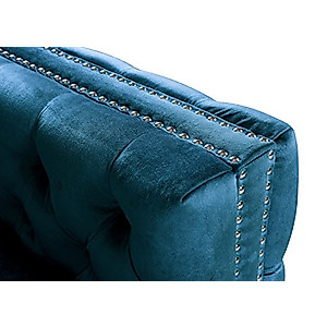Iconic Home Mozart Elegant Velvet Modern Deeply Tufted with Silver Nailhead Trim Chrome Legs Right Facing Sectional Sofa, Teal