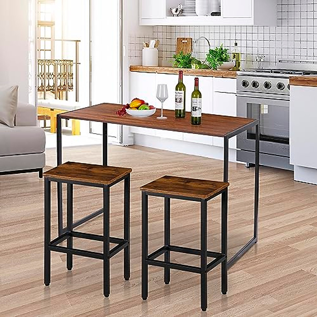 SUPER DEAL Counter Height Bar Stools Set of 2 for Kitchen, 26 Inches Industrial Backless Metal BarStools with Wood Top, Rustic Brown