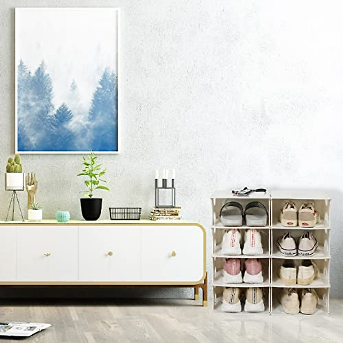 LGAQCOX 2 Pcs of 4 Tier Shoe Rack, Free Standing Shoe Racks for Closet, Free-Combination Narrow Shoe Storage Organizer for Bedroom & Entryway, Space Saver Stackable Shoe Shelf, Easy Assembly,White