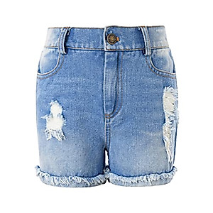 easyforever Girls Denim Shorts Stretch High Waisted Jeans Ripped Raw Hem Denim Shorts Cut Off Hot Pants with Pockets Light Blue 6 Years