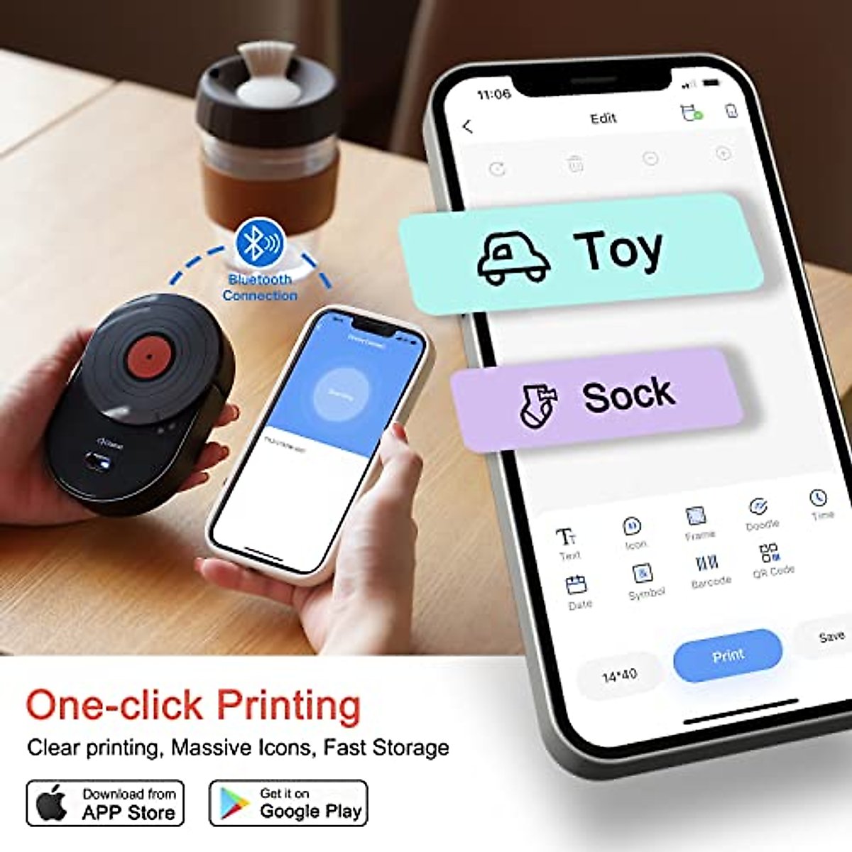 CLABEL Label Maker Machine with Tape, Portable Mini Label Printer Easy to Use Wireless Connection with Phone, Multiple Templates Available for Office Home Organization USB Rechargeable, Black, 521B