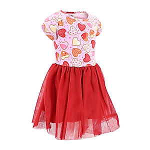 Girls Short Sleeve Tulle Tutu Dresses for Kid and Toddler Girl Valentines Day Dress Outfit Sizes 18M-12Y (7 Years, Cookies)