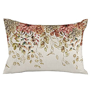 Outdoor Pillow Covers for Patio Furniture 20x12 inch 2PCS, Rectangle Waterproof Garden Cushion Vintage Eucalyptus Leaves Dahlia Farmhouse Throw Pillow Cover Shell for Sofa Couch Bench Seat
