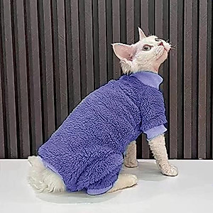 Toysructin Pet Hairless Cat Clothes, Solid Color Cat Four-Leg Jumpsuit Coat Plush Warm Turtleneck Sweater Shirt for Small Medium Large Cats, Soft Thick Kitten Pullover Pajamas for Sphynx, Cornish Rex