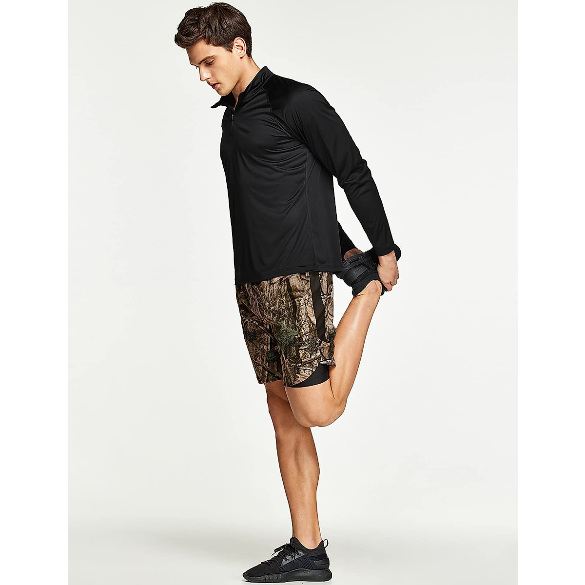 TSLA Men's 1/4 Zip Pullover Long Sleeve Shirt, Quick Dry Performance Running Top, Athletic Quarter Zip T-Shirt, 2pack 1/4 Zip Pullover Black/Slate Grey, Medium