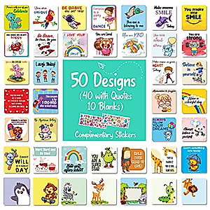 50 Different Design Cards Lunch Notes for Kids, with 20 sheets of Complimentary Puffy Stickers, Lunch Box Notes for Kids Unique Designs, Lunch Box Notes for Boys and Girls, Kids Affirmation Cards