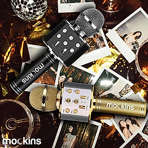 Mockins 2 Pack Black Bluetooth Karaoke Microphone for Kids with Bluetooth Speaker | Wireless Microphone Karaoke Compatible w/Android & iOS | Bluetooth Microphone Wireless | Karaoke Mic