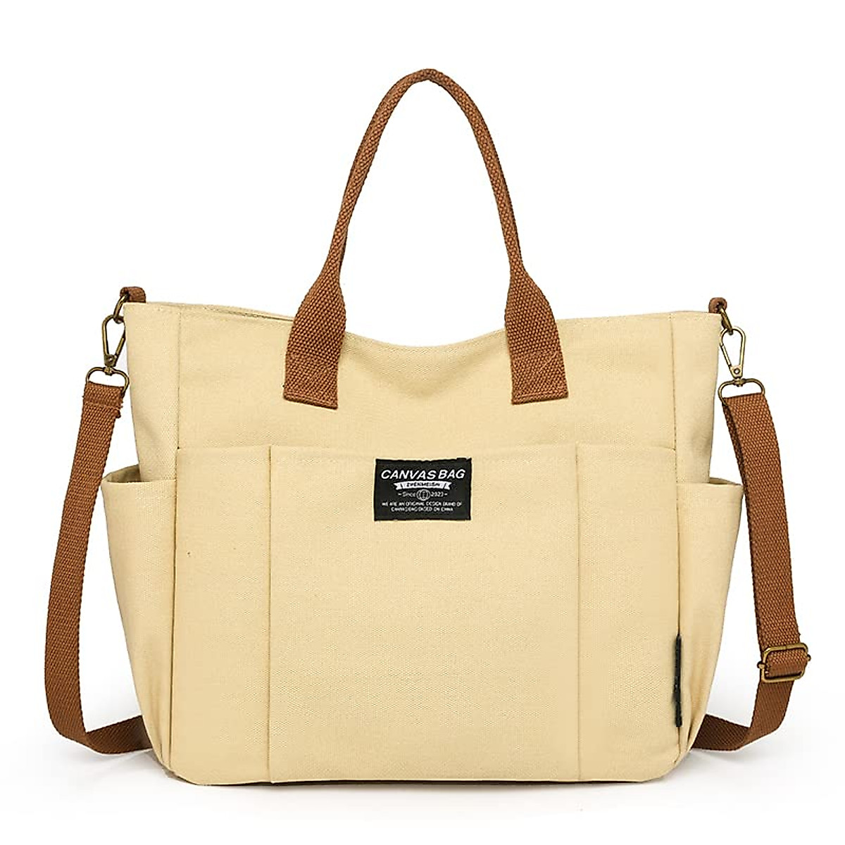 Tote Bag for Women Crossbody Canvas Tote Bag Traveler Handbag Zipper Canvas Tote Bag (khaki)