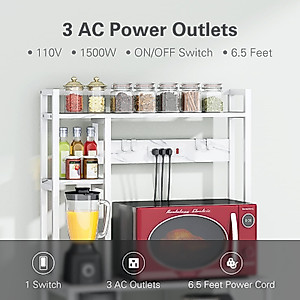 ciecie 31.5 Inch Bakers Rack with 3 Power Outlets, 5 Tiers Microwave Stand with Storage, Heavy Duty Kitchen Shelves with Plugs, Microwave Stand, Kitchen Rack, Kitchen Stand, Coffee Stand-Marble