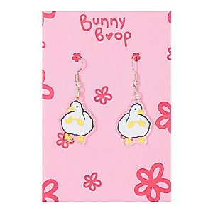 Shy goose feather bird earrings quirky cute memes jewelry for women and men weird white kawaii trend items for teen girls and boys preppy aesthetic accessories for cosplay and costume party