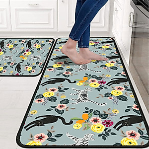 Ksoemar Cat Rugs and Mats Kitchen Floor Mats for in Front of Sink, Anti Fatigue Floor Mat for Kitchen, Padded Kitchen Mats for Standing and Kitchen Matt for Standing for Kitchen Decor 17"X30"+17"X47"
