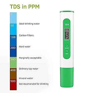 TDS Meter Digital Water Quality Tester for RO-RODI System Drinking Water,Aquariums, Hydroponics,0-9990 ppm Measuring Range,1 ppm Increments,2% Readout Accuracy（Green）