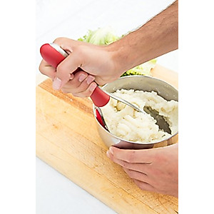 Zyliss Stainless Steel Potato Masher - Stainless Steel Metal Potato & Vegetable Masher - Silicone Bowl Scraper & Integrated Hanging Hook - Stainless Steel