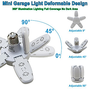 2Pack LED Garage Light Bulb, Mini 60W LED Garage Ceiling Lights 5 Adjustable Panels,6000Lumen Garage LED Light Bulb,E26 6500K Daylight LED Shop Lights for Garage,Kitchen,Indoor,Living Room,Attic Light