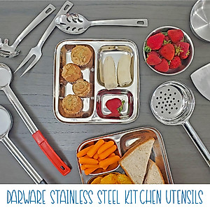 Darware Stainless Steel Divided Plates/Compartment Trays (4-Pack); 9.8 x 8.1 Inches Oblong 3-Section Mini Trays, Great Size for Kids, Portion Control, Camping