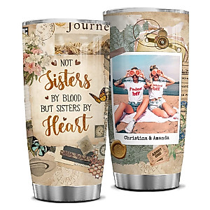 Wassmin Best Friends Tumblers Personalized Tumbler With Picture Photo Sisters By Hearts Tumblers 20oz 30oz Coffee Travel Mug Birthday Christmas Presents BFF Besties Cup Gifts