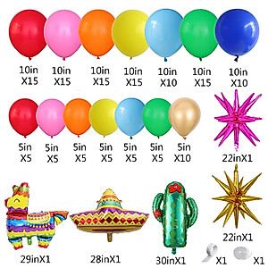 142Pcs Mexican Fiesta Balloon Arch Kit Rainbow Balloon Garland Llama Sombrero Cactus Mylar Balloons for Mexican Themed Party Cinco De Mayo Taco Coco Birthday Carnival Baby Shower Decorations (Style 2)