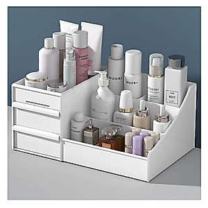 HASPINH Large Makeup Capacity Cosmetic Storage Box Skin Care Organizer Jewelry,Makeup, Brushes, Lipsticks, Nail Polish Container,Desktop Dresser Sundries Storage Box (White)