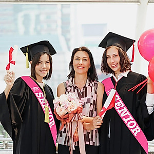 Class of 2025 Senior Sash, Hot Pink Satin Finally Graduated Sash with Silver Printing Letters Cheerleader Senior Sash for Class of 2025 Graduation Party Celebrations Supplies(Hot Pink+Silver)