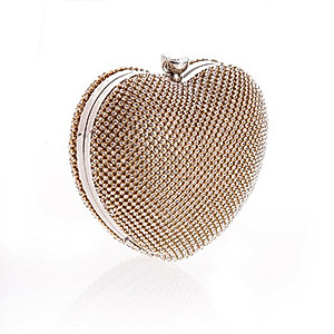 Abbie Home Heart Shaped Evening Bag Wedding Party Crystal Bridal Clutch (Gold)