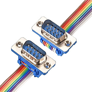 uxcell IDC Rainbow Wire Flat Ribbon Cable DB9 Male to DB9 Male Connector 2.54mm Pitch 11.8inch Length