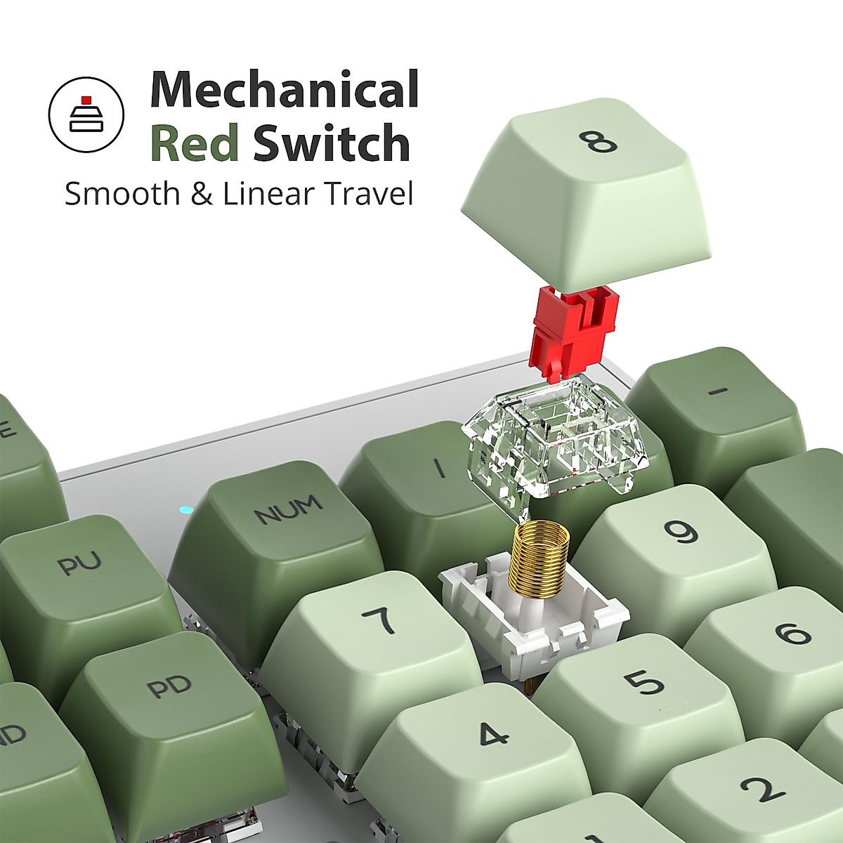 Fogruaden Full Size Mechanical Keyboard, Green Matcha Keyboard, Wired USB 104 Keys RGB Backlit Gaming Keyboard with Number Pad, Red Switches, NKRO Mechanical Keyboard for Windows Laptop PC Gamer