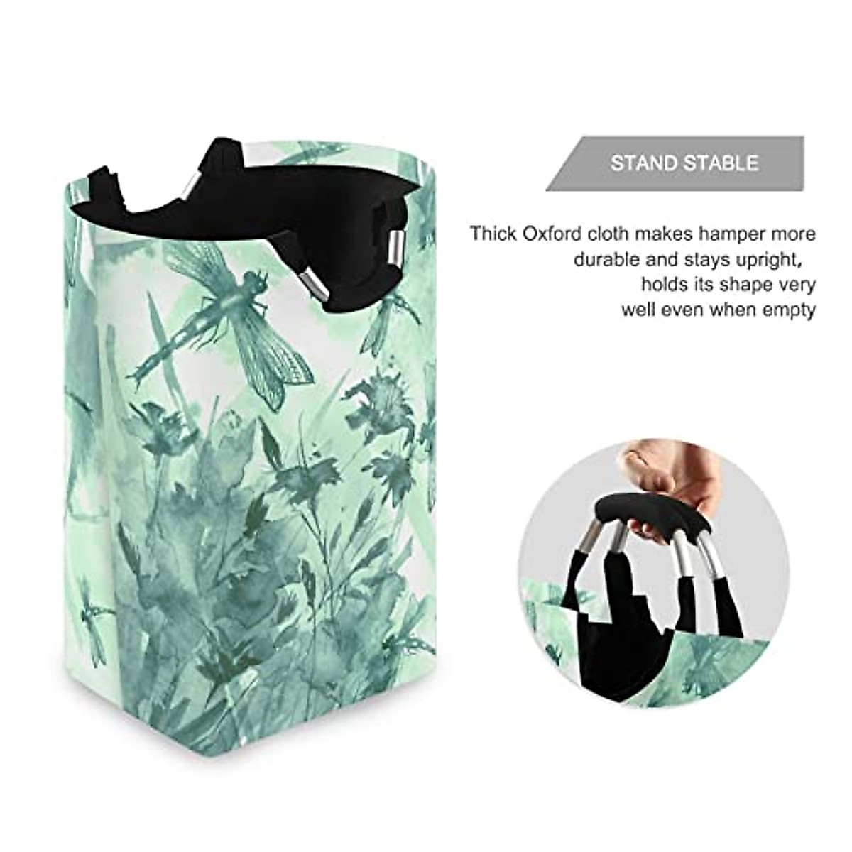 Kigai Beautiful Watercolor Dragonfly Large Laundry Basket, Collapsible Laundry Hamper with Handle, 22L Foldable Laundry Bag for Dirty Clothes