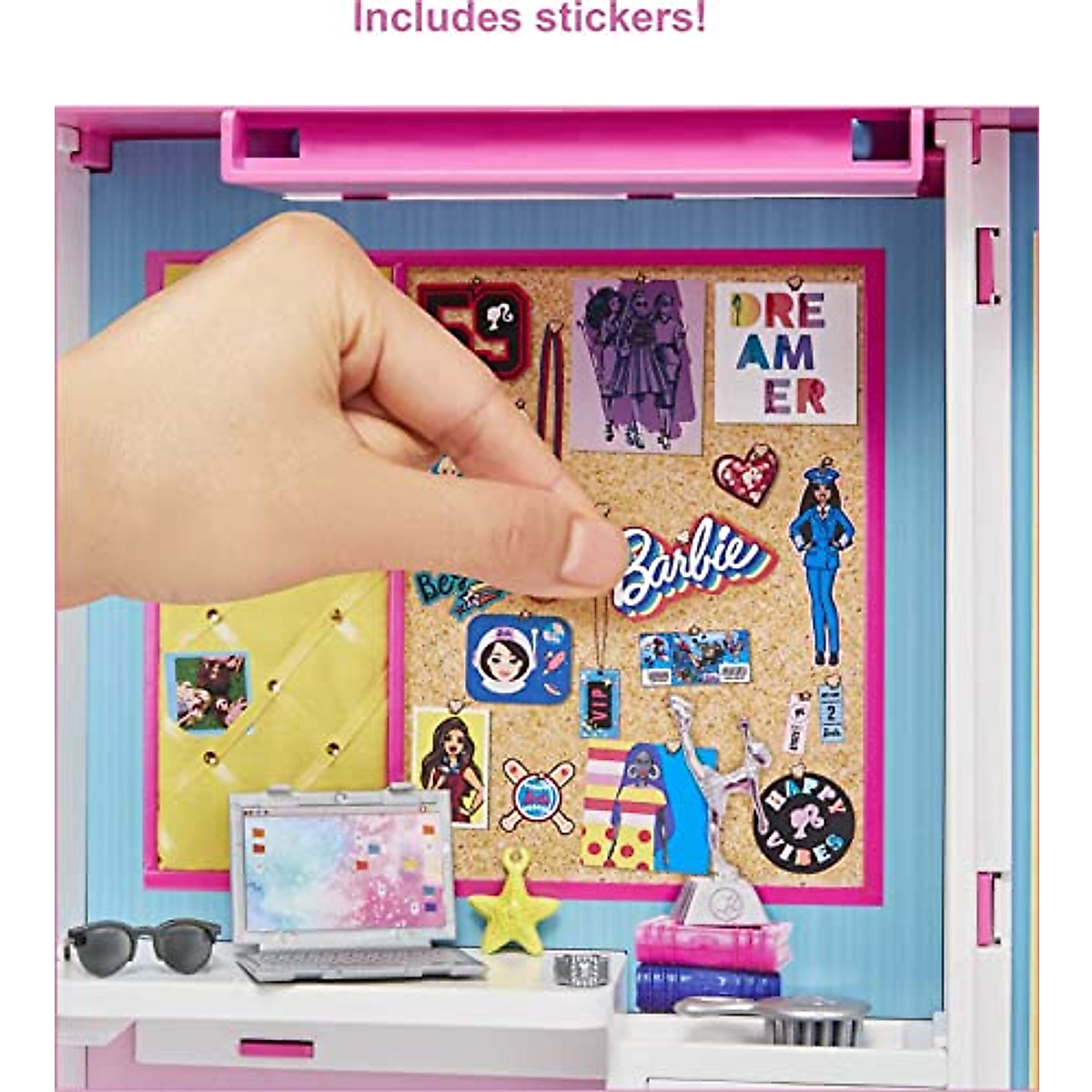 Barbie Dream Closet with Blonde Doll & 25+ Pieces, Toy Closet Expands to 2+ ft Wide & Features 10+ Storage Areas, Full-Length Mirror, Customizable Desk Space and Rotating Clothes Rack
