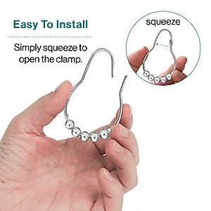 LiBa Shower Curtain Rings Hooks Rustproof Stainless Steel Nickel Chrome Plating for Bathroom Shower Curtain Rods- Set of 12