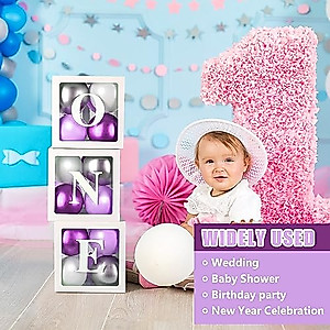 QPEY Thickened 6 PCs Baby Shower Boxes with 78 Letters,Baby Blocks for Baby Shower, Clear Balloon Boxes for Baby Shower and Birthday Party,Prom Boxes(6 PCs Boxes)