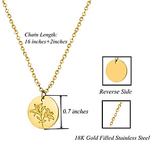 JoycuFF Lily Wild Flower Gold Coin Necklace for Women Dainty Birthday for Mom Girlfriend Daughter Sister 18K Gold Filled Jewelry Christmas Valentine's Day Gifts for Her