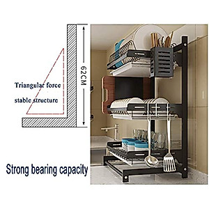 FEHUN Sinks,3-Layer 201 Stainless Steel Rust-Proof Coated Kitchen Countertop Dish Rack Drain Rack