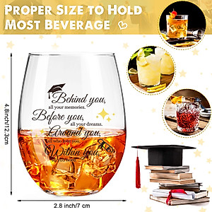 Patelai 2024 Inspirational Graduation Gift for Him or Her, Behind You All Memories Before You All Your Dream Stemless Wine Glass for 2024 College Graduate, 17 oz Wine Glass for Graduation Birthday