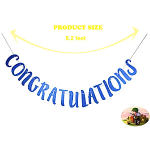 Blue Glitter Congratulations Banner, Congrats Grad Well Done Graduate 2024 We are So Proud of You Graduation Party Bunting Decorations Supplies Backdrop