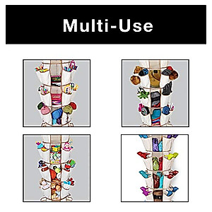 Smart Design 5-Tier Smart Carousel Organizer w/ 40 Pockets & Steel Metal Hook - 360 Degree Swivel - Heavy Duty Fabric - Clothing, Shoes, Misc. Item - Home Organization (13 x 51.8 Inch) [Beige]