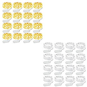 Olafus 16 Pack Warm White and Cool White Fairy Lights Battery Operated, Mini Starry String Light Waterproof IP68, 7ft 20 LED Firefly Starry Light Copper Wire for Christmas Decorations Wedding Party