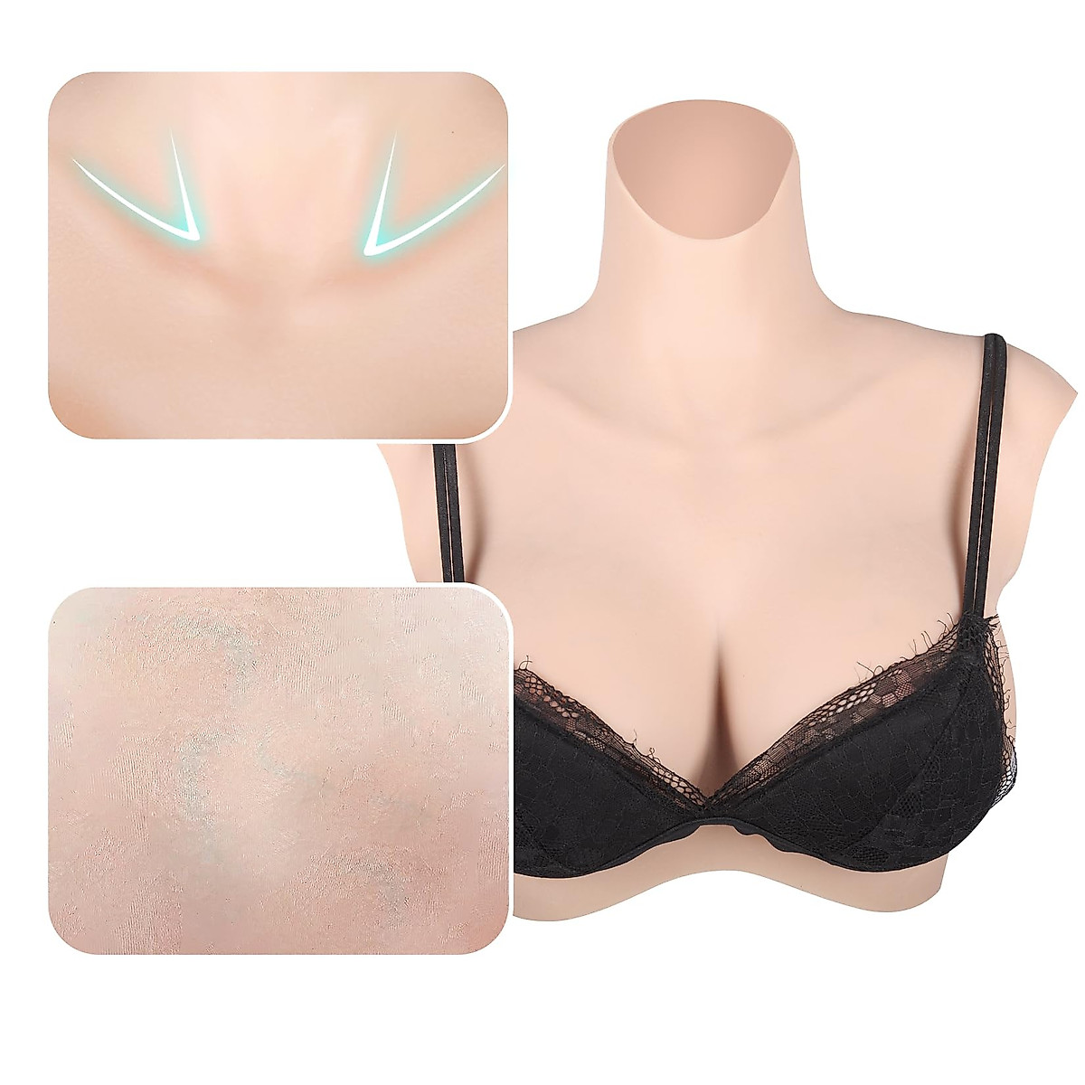 ICEVER New Generation Silicone Breast Plate Cotton Filled Breasts Half Body Crossdresser Fake Breast Forms Transgender (C Cup,Ivory)