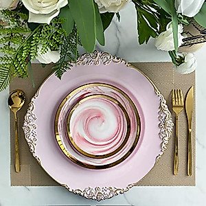 Henilosson Pink Charger Plates Gold Trim - Antique Plate Chargers for Dinner Plates - Set of 6 Dinner Chargers（6，pink）